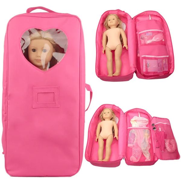 Quality 18 inch Dolls Storage Travel Carrier Suitcase Bag Back Pack for American Style Girl Kids Gift for sale