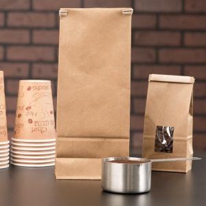 Quality Flat Bottom Brown Paper Bakery Bags With Window Food Packing Coffee Kraft Tin for sale