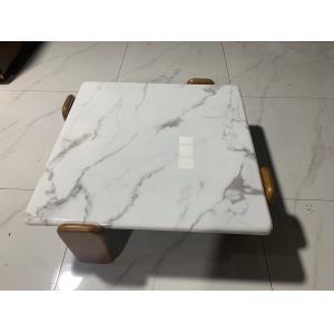 Quality indoor Square Carrara White Marble Coffee Table with White Wax Solid wood Legs for sale