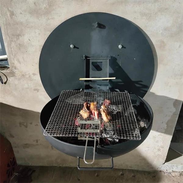 Quality 800mm Wood Burning Fire Pit Carbon Steel Wall Mounted Hanging Barbecue Grill for sale