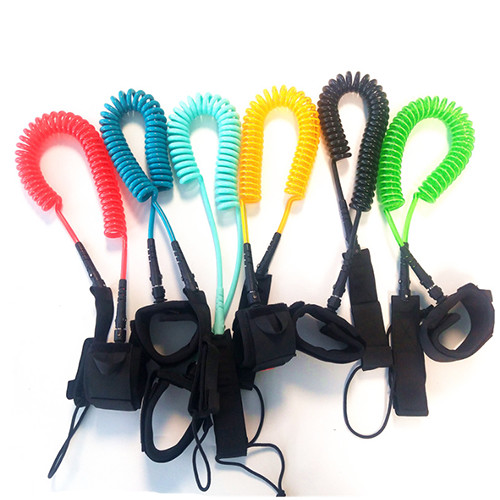 Quality Strong Colorful Coiled SUP Leash With Stainless Steel Swivels Leg Rope 10 inch for sale