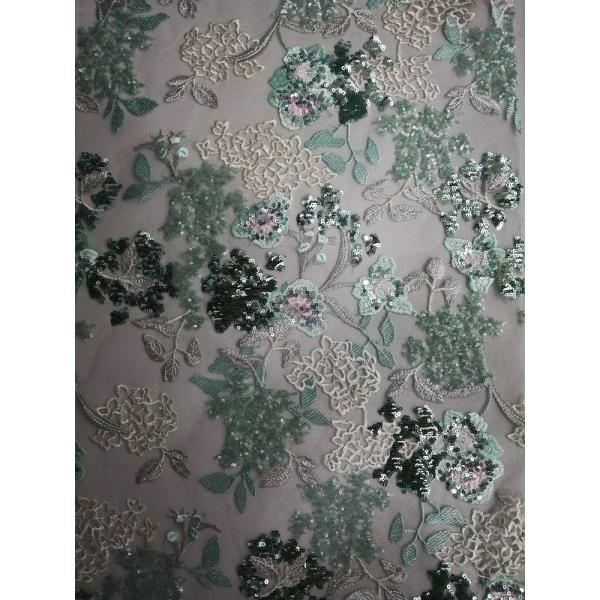 Quality Lady Dress AZO Free Green Floral Sequin Embroidered Fabric for sale