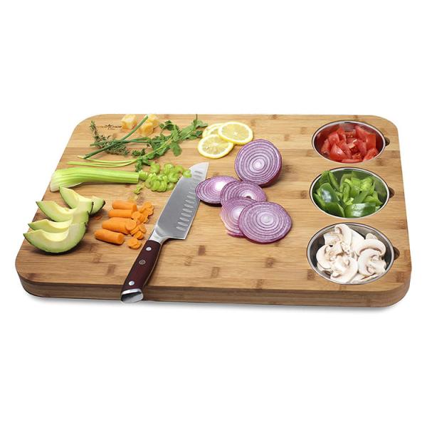 Quality Kitchen Moso Bamboo Butcher Block With Stainless Steel Bowls OEM for sale