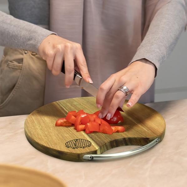 Quality Kitchen Round Dia 30cm Acacia Wood Cutting Board With Handle for sale