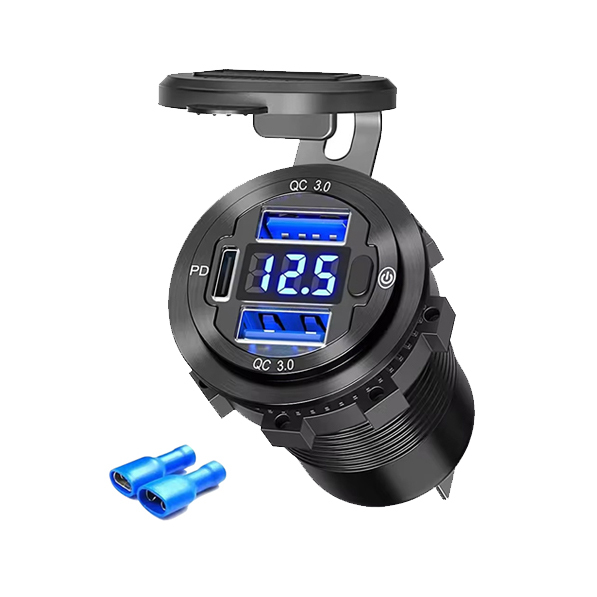 Quality Fast Car Charger Type C Power Outlet UBS For Car  With Voltmeter for sale