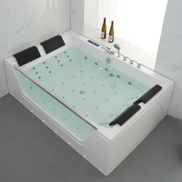 Quality Initial Payment 2 Person Rectangular Whirlpool Massage Bathtub with Front Blue Glass for sale