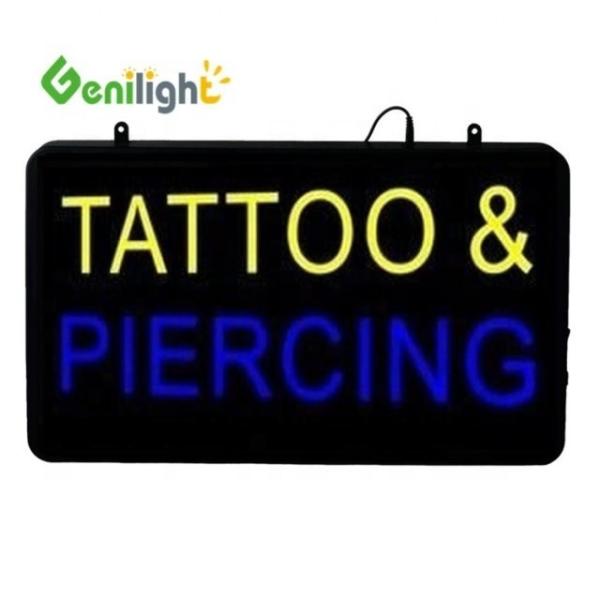 Quality LED Tattoo Piercing Neon Open Sign with Design Rectangle Shape and Epoxy Resin for sale