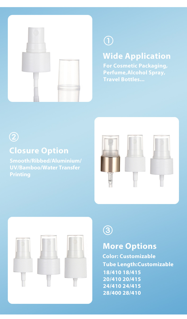 24mm Plastic Mist Sprayer Fine Spray Ribbed with PP Over Cap
