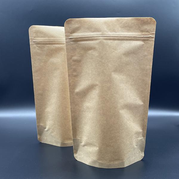 Quality Blank Brown Biodegradable Kraft Stand Up Pouch With Ziplock 140um Thickness for sale