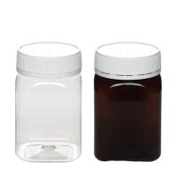 Quality BPA Free 320ml Plastic Food Jars Airless Square Honey Bottle With Lid for sale
