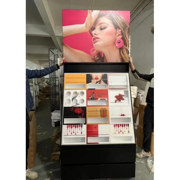 Quality Customized Durable Metal Cosmetic Display Shelves With Big Cab Lightbox for sale