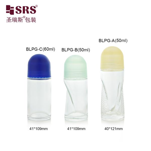 Quality BLPG 50ml 60ml Unique Shape Empty Glass Roll On Bottle For Body Deodorant Gel for sale