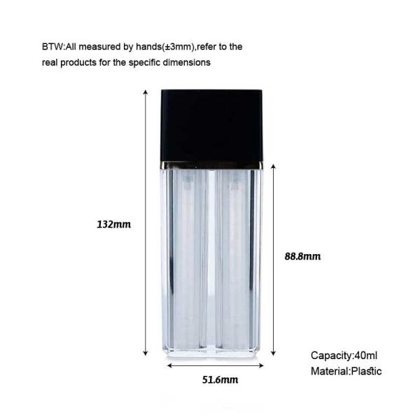 Quality 40ml Plastic Transparent Rectangle Clear With Black Lid For Empty Airless pump for sale