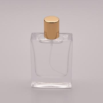Quality 50ml Flat Glass Perfume Bottle With Small Gold Cap for sale