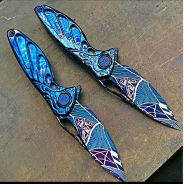 Quality CNC Machining Hunting Knife Designs Blue Damascus Knife for sale