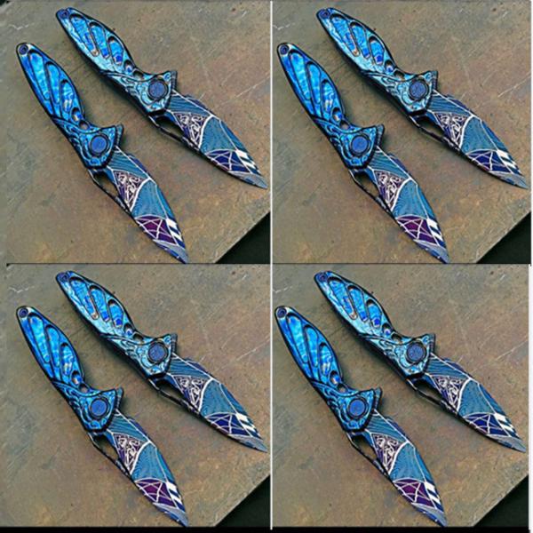 Quality CNC Machining Hunting Knife Designs Blue Damascus Knife for sale