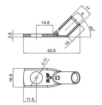 Quality Professional Battery Cable Lugs Terminals T2Y2 Material 25mm² Applicable Wire for sale