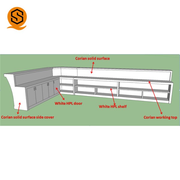 Quality OEM Processing Solid Surface Bar Counter Multiple Colors L Shaped Bar Counter for sale