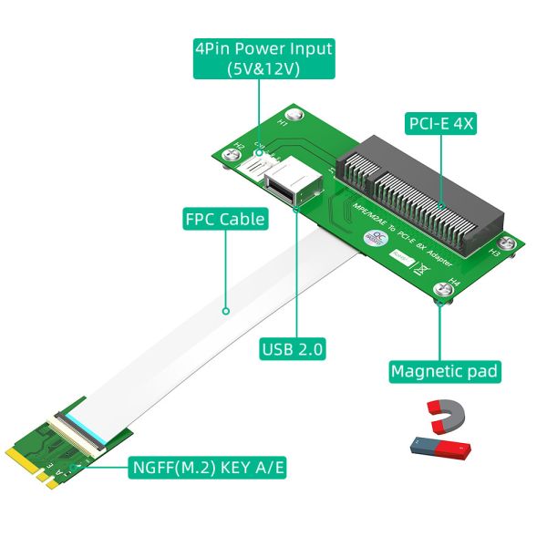 Quality NGFF M.2 Key A/E To PCI-E Express X8 USB Riser Card Cable PCI Port Extender for sale