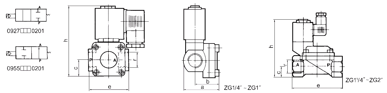 Dimension of 0927/0955 Series Brass Solenoid Valve: