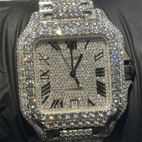 Quality Cartier Santos Iced Out Moissanite Watch for sale