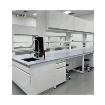 Quality Adjustable White Laboratory Island Bench All Steel Lab Bench With 2 Shelves And for sale