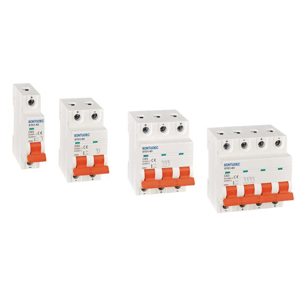 Quality 63A DC MCB Circuit Breaker , Din Rail Mount Circuit Breaker 6KA 1P 2P 3P 4P using solar 24v 250v 400v 500v 750v 1000v for sale