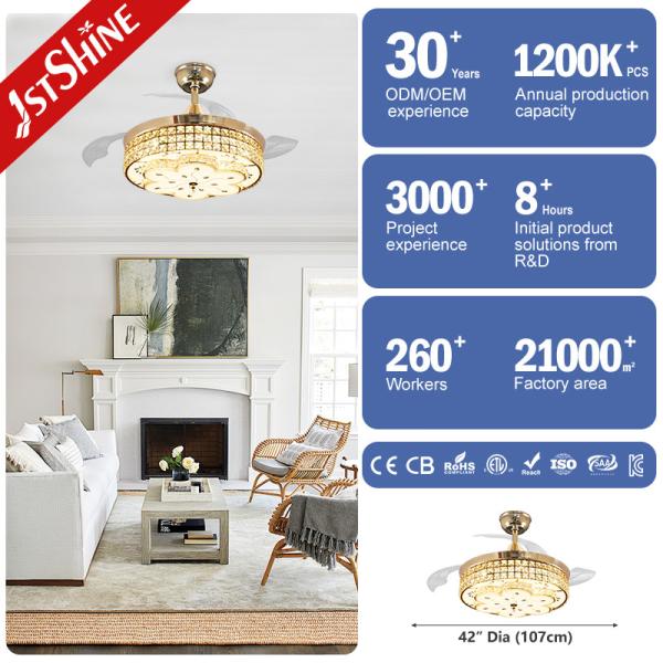 Quality Three Blades 107cm Folding Chandelier Ceiling Fan Retractable Blades for sale