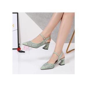Quality Cusp Shape Sheepskin Strappy Mid Heel Sandals for sale