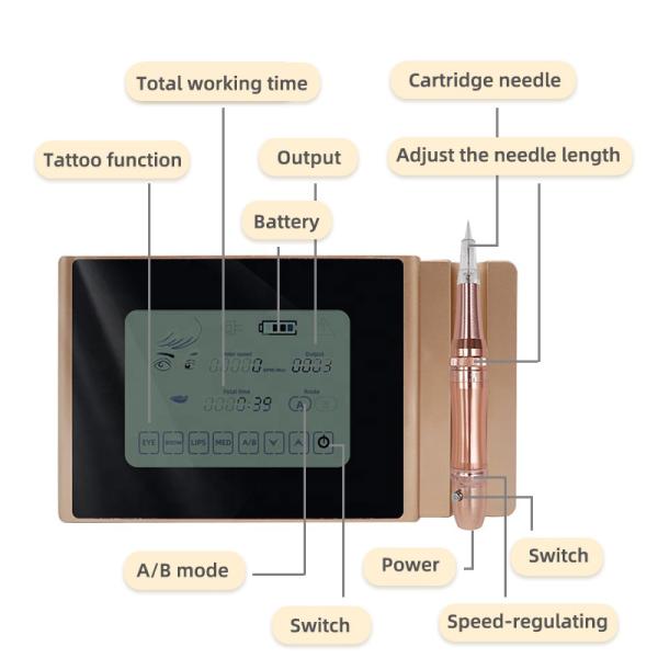 Quality Gold Color Wireless Permanent Makeup Tattoo Kit With LCD Screen for sale