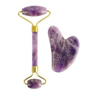 Quality Custom Logo Rose Quartz Face Jade Roller Beauty Massage Tool Facial Gua Sha Set for sale