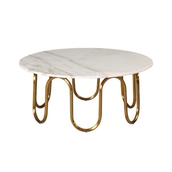 Quality Satin White Marble Top Coffee Table Gold Stainless Steel Central Coffee Table for sale