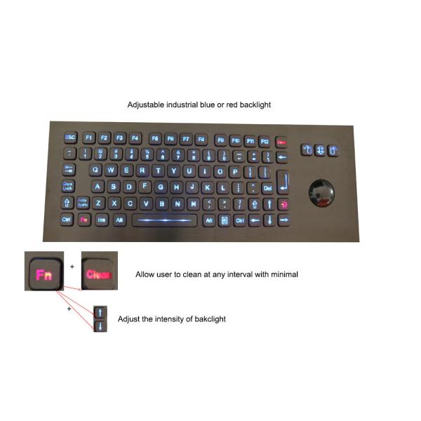 Quality Panel Mounted Metal Rugged Keyboard With Backlit USB Optical Trackball for sale