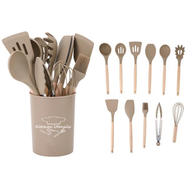 Quality 11Pcs Wooden Handle Silicone Kitchen Tools Set for 210 Degree High Temperature for sale