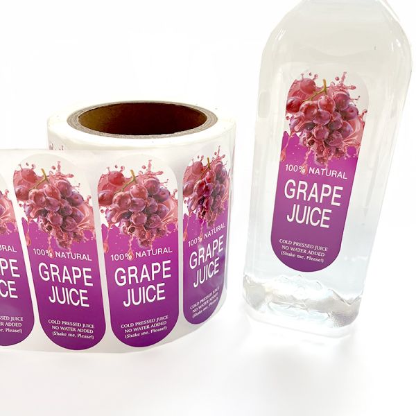 Quality Custom Printing Service Vinyl Waterproof Self Adhesive Packaging Transparent Water Juice Glass Bottle Beverage Labels for sale