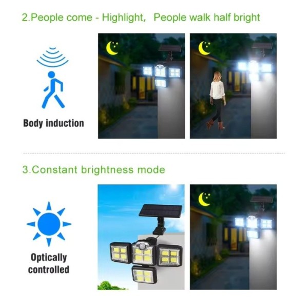 Quality Wall Mount Solar Garage Four Heads Led Motion Sensor Security Light for sale