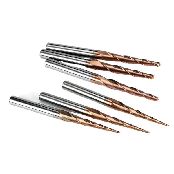 Quality YingBa HRC55 Coated CNC Wood Carving Cutter 2Flute Spiral Taper Ball Nose 1/8 Shank Carbide Milling Cutter Bit for Wood Carving for sale