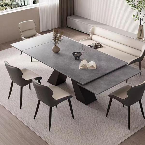 Quality Rectangular Black Ceramic Extending Dining Table , Marble Metal Base Dining for sale