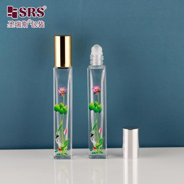 Quality 10ML Square Shape Roll On Bottles With 3D Printing Flowers Roller Ball Bottle for sale
