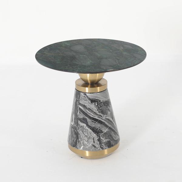 Quality Living Room Round Small Stainless Steel End Table With Brushed Gold Natural Marble Top Ebony veneer wood Top for sale