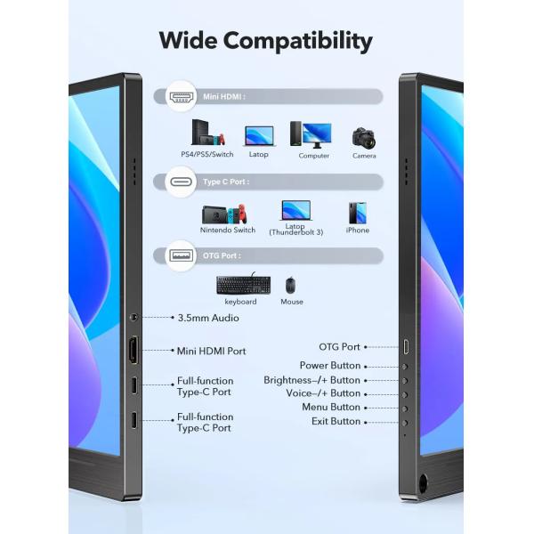 Quality USB C 1080P 100% SRGB IPS 15.6" Portable Extended Monitor Touchscreen With Type for sale