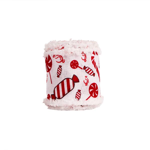 Quality 63MM MSD Christmas Wired Burlap Ribbon with Snow and Candy Print Create Festive for sale
