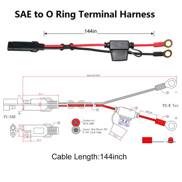Quality 2468 20AWG SAE 2 Pin Extension Cable With Wire Eyelet Lugs Customized for sale