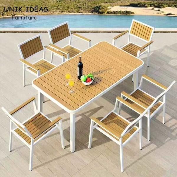 Quality Patio Aluminum Outdoor Table Chairs All Weather Wpc Board Garden Furnitures 160x80x75cm for sale