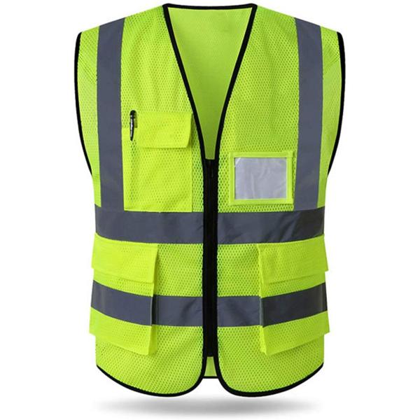 Quality 100% Polyester High Visibility Fluorescent Reflective Mesh Vest With Pockets Zipper for sale