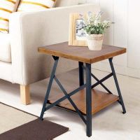 Quality Solid Wood Top 23.2''H Modern Industrial End Table 23lb Metal Base for sale