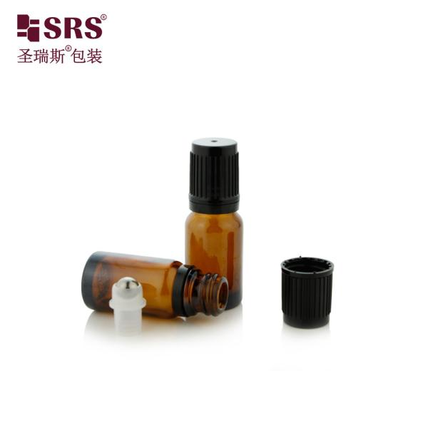 Quality 10ml Mini Empty Round Amber Glass Bottle With Steel Ball Child Proof Cap For for sale