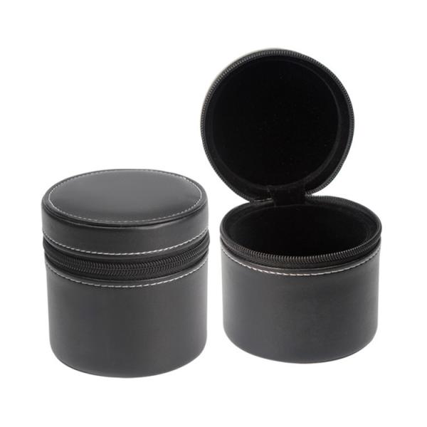Quality Round Leather Watch Travel Case With Zipper , Black Mens Watch Cases Jewelry Box for sale