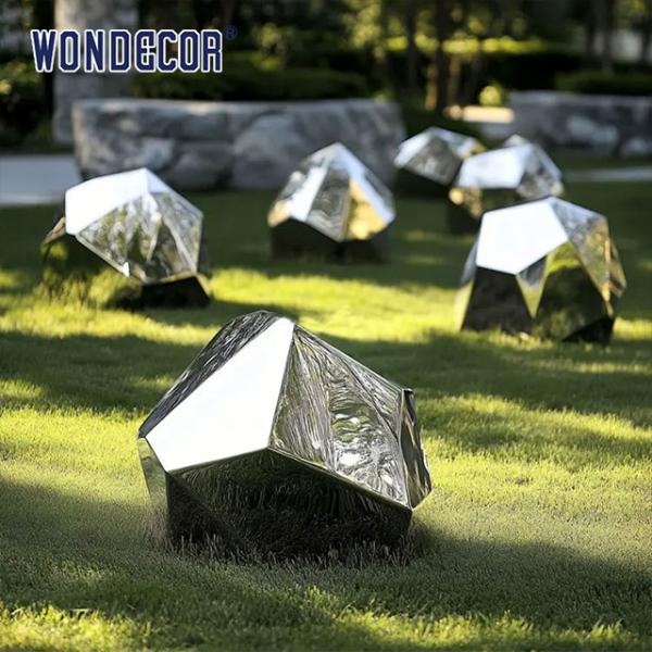 Quality Outdoor park geometric pebble stainless steel sculpture for sale