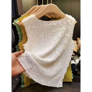 Quality High Elastic Comfortable Sequined Floral Printed Pleated Sleeveless T-shirt for sale